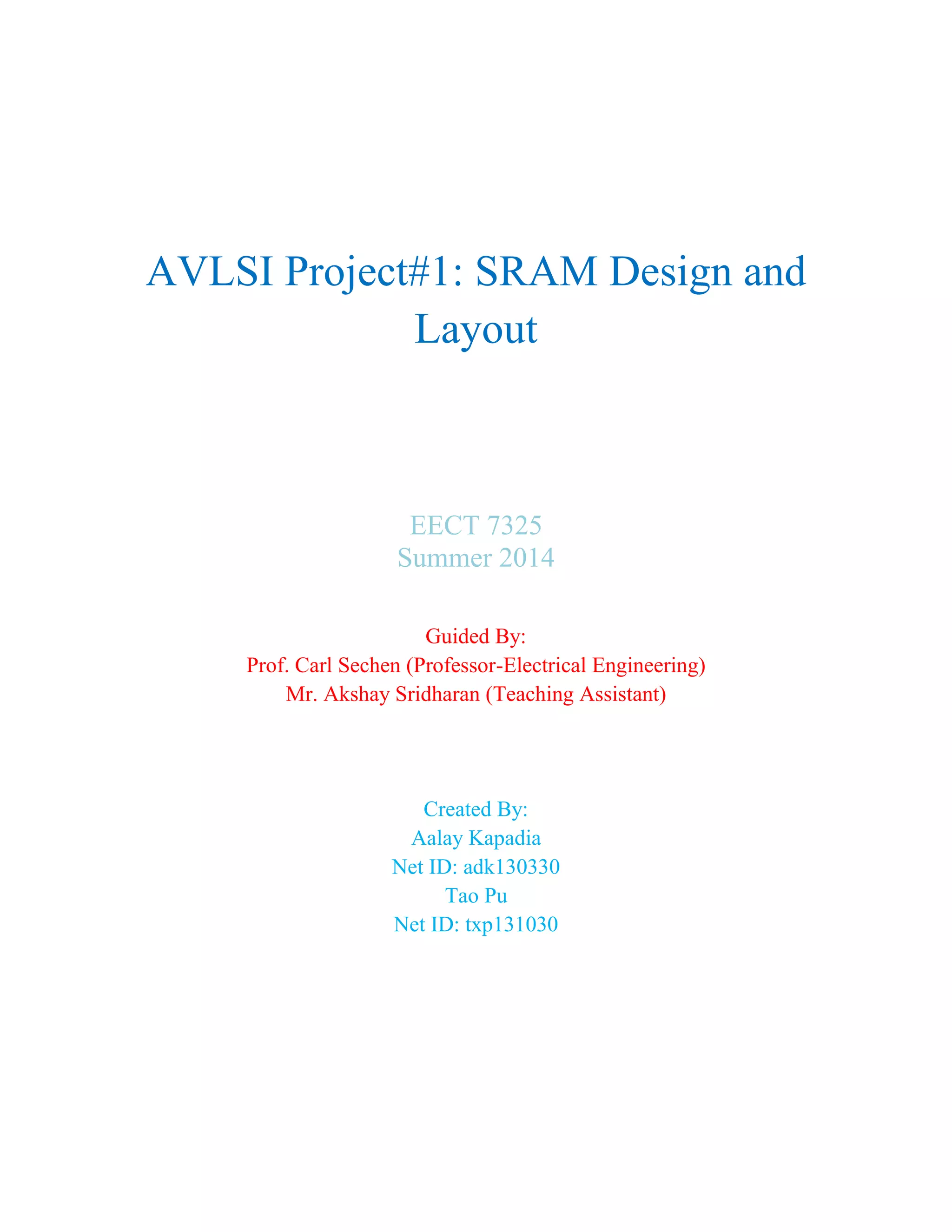 Project Report Of SRAM Design | PDF