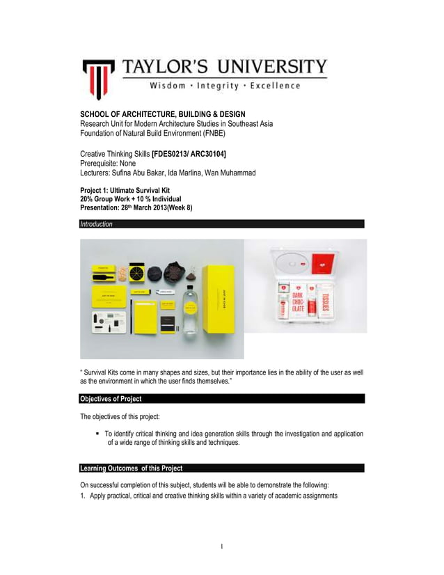 Project 1 ultimate survival kit project brief | PDF
