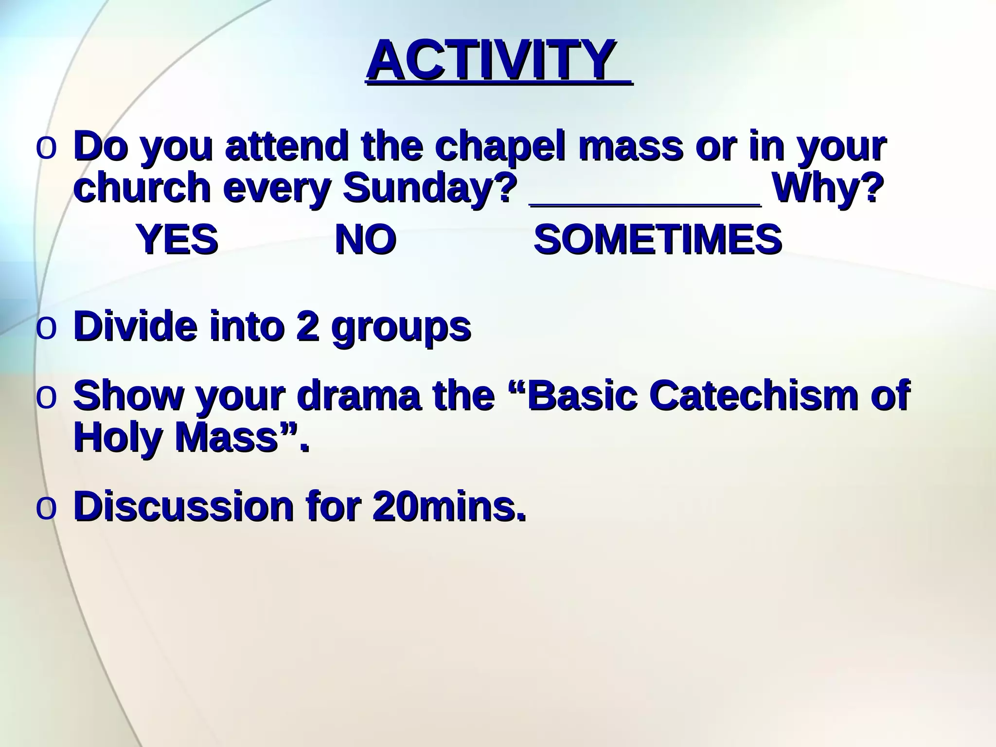 HOLY EUCHARIST and BASIC CATECHISM OF THE HOLY MASS | PPT
