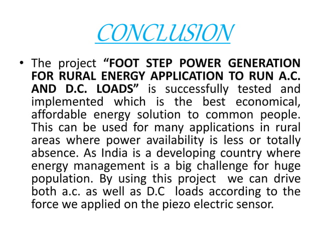 foor step power generation ppt | PPTX | Foot Health | Diseases and ...