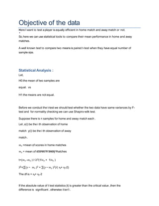 Statistics project on comparison of two batsmen | PDF