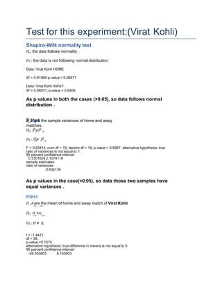 Statistics project on comparison of two batsmen | PDF