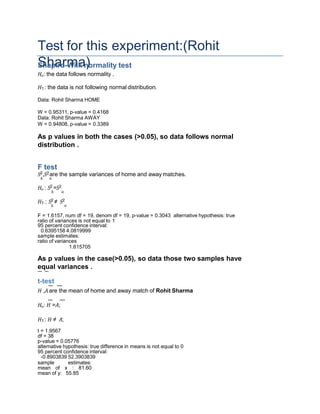 Statistics project on comparison of two batsmen | PDF