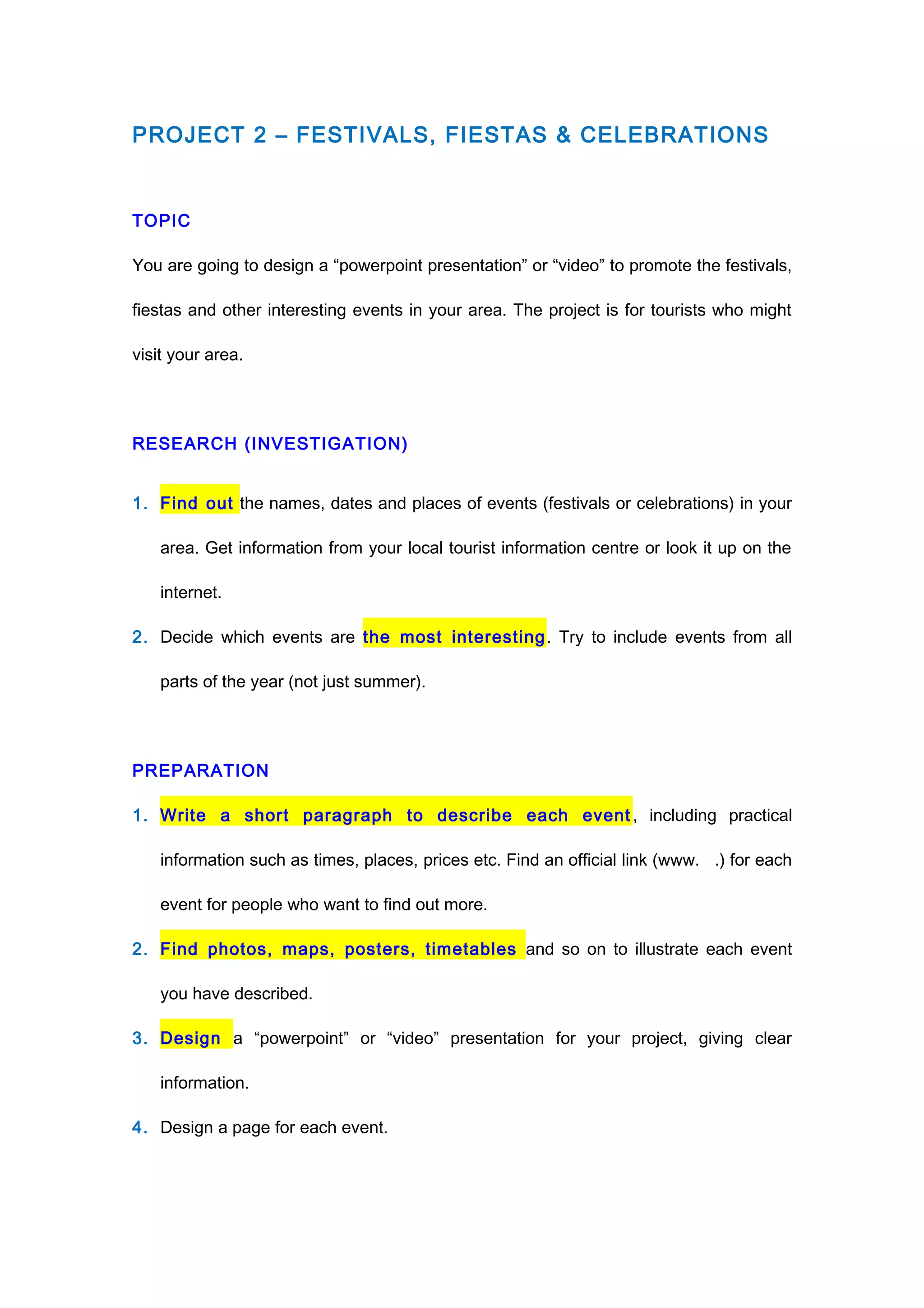 Project 2 festivals & celebrations | DOC