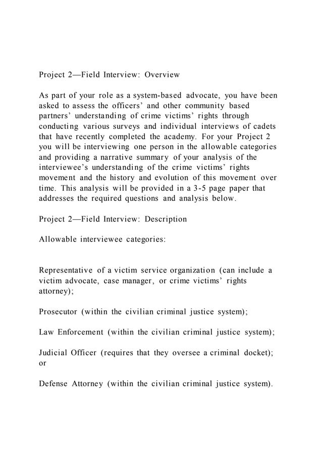 Project 2—Field Interview OverviewAs part of your role as a | PDF