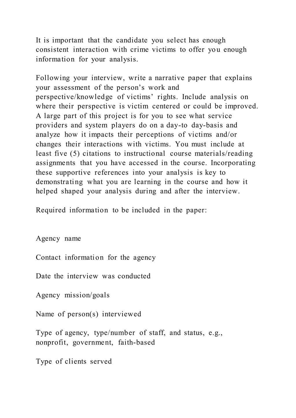 Project 2—Field Interview OverviewAs part of your role as a | PDF