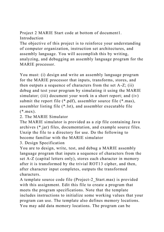 Project 2 MARIE Start code at bottom of document1. IntroductionT.docx ...