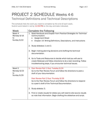 Project2 schedule engl317_fall2019_hybrid | PDF