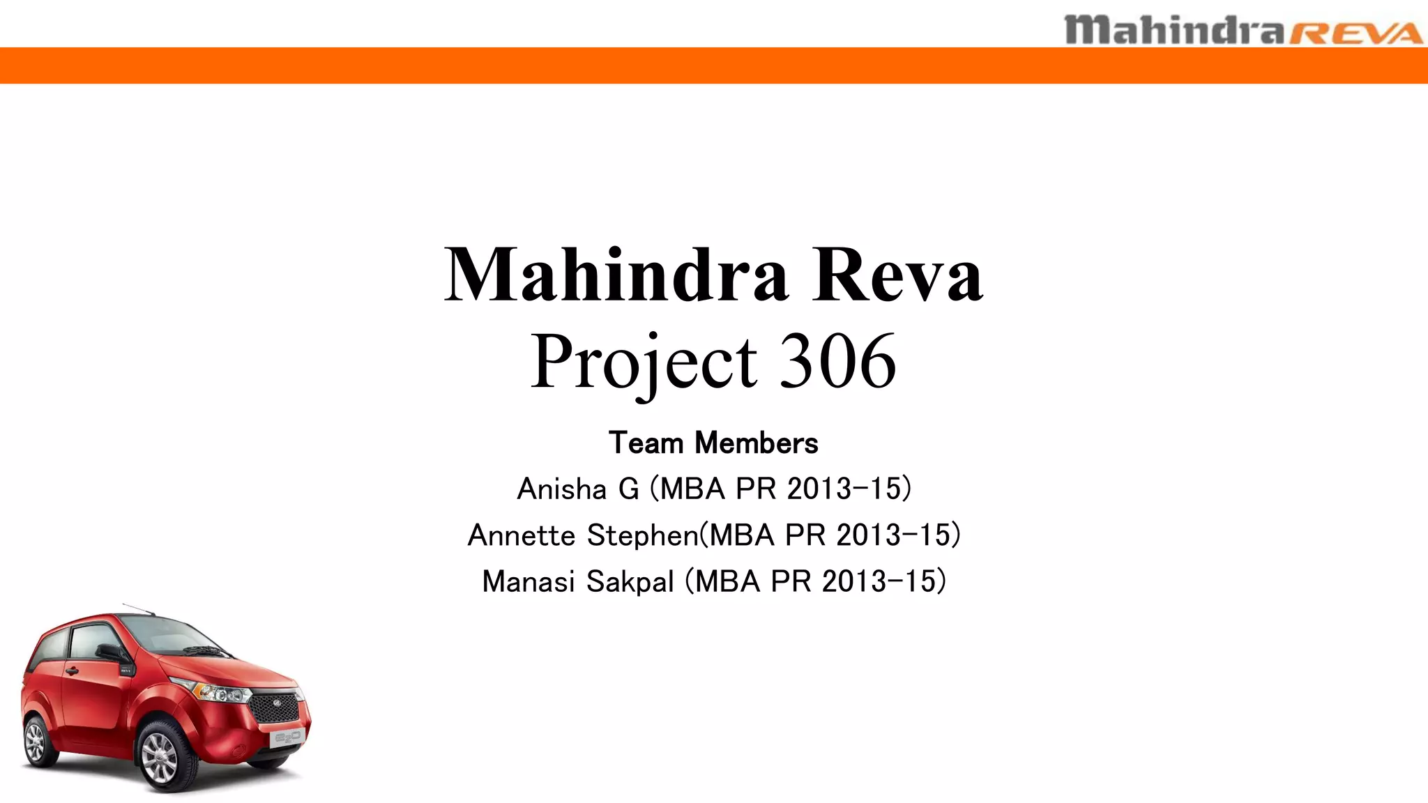 Project 306 mahindra reva | PDF | Green Vehicles | Auto Type