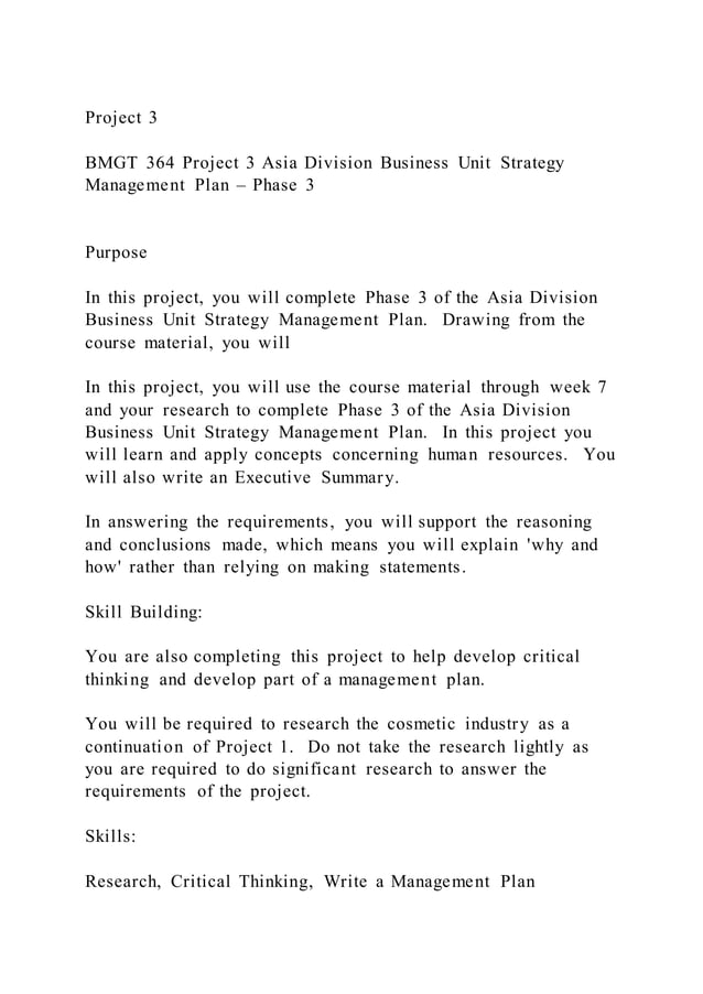 Project 3 BMGT 364 Project 3 Asia Division Business Unit Strateg | PDF