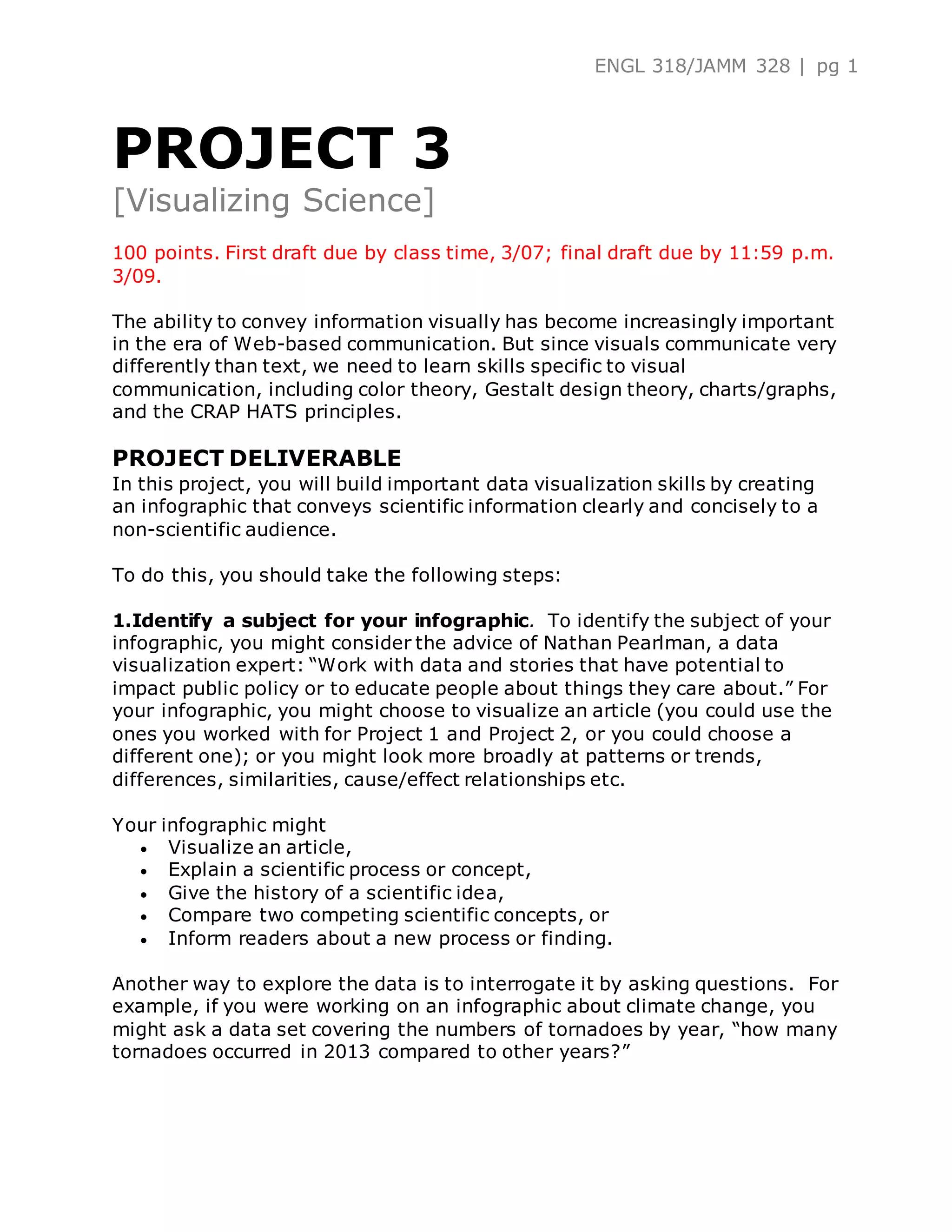 ENGL 318 SP18 Project 3 Assignment Sheet: Visualizing Science | DOCX