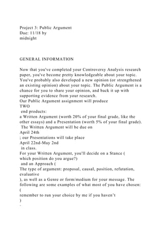 Project 3 Public ArgumentDue 1118 by midnightGENERAL .docx