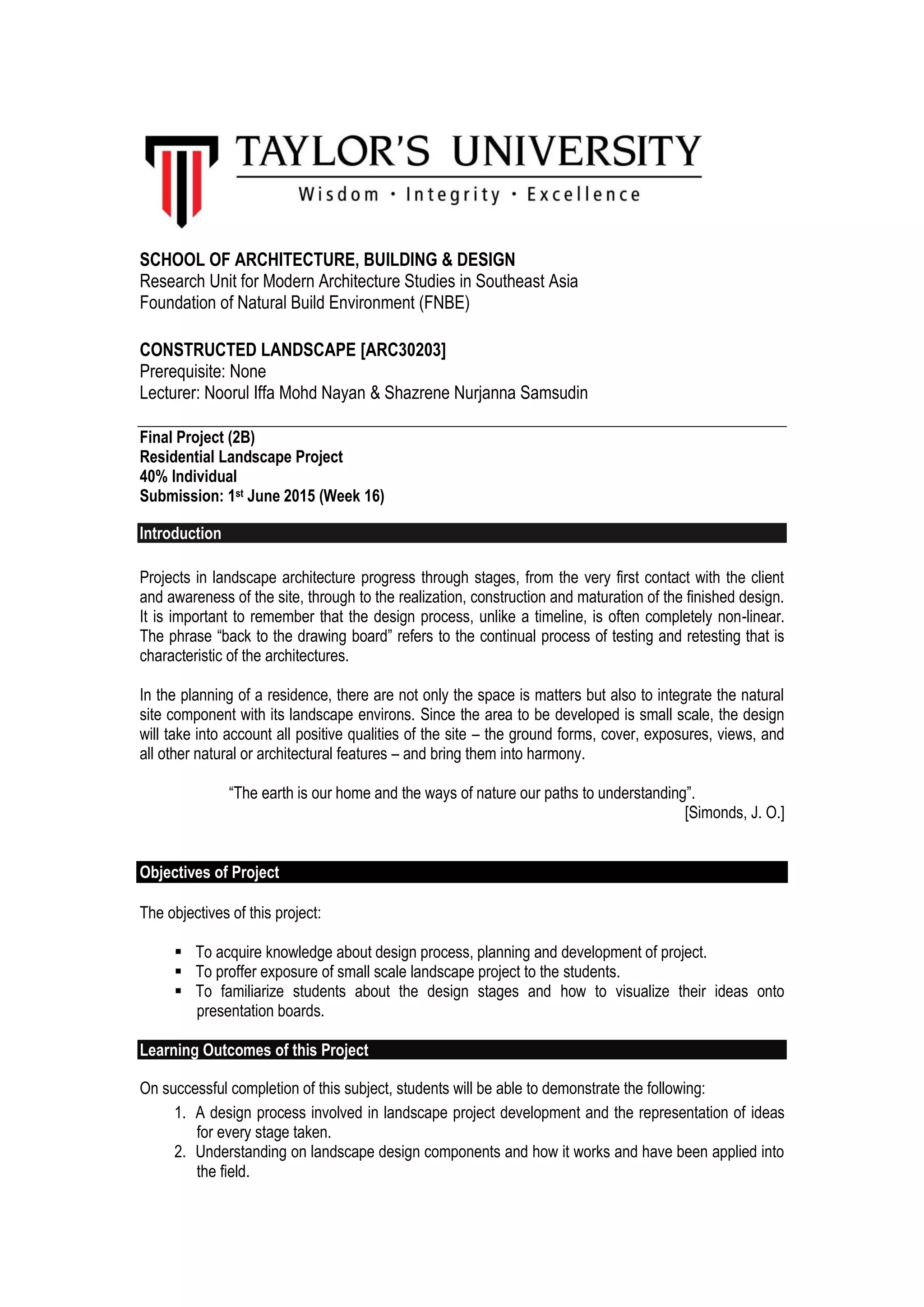 CL Final Project - Residential Landscape | PDF