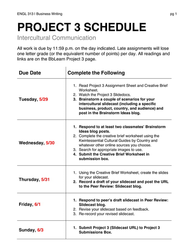 Eng 313 Project 3 Schedule | PDF