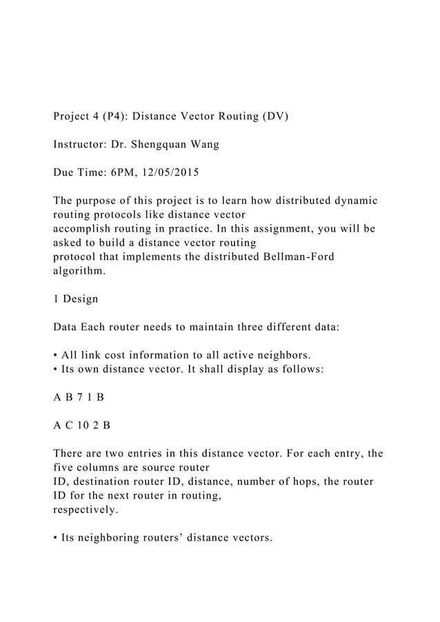 Project 4 (P4) Distance Vector Routing (DV)Instructor Dr.docx