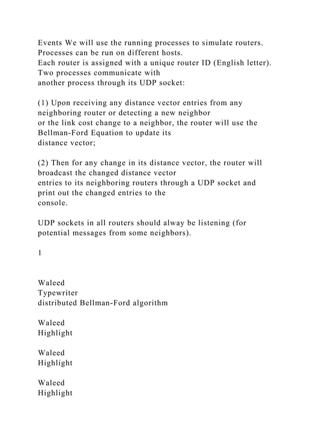Project 4 (P4) Distance Vector Routing (DV)Instructor Dr.docx