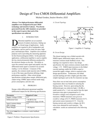 Design of Two CMOS Differential Amplifiers | PDF