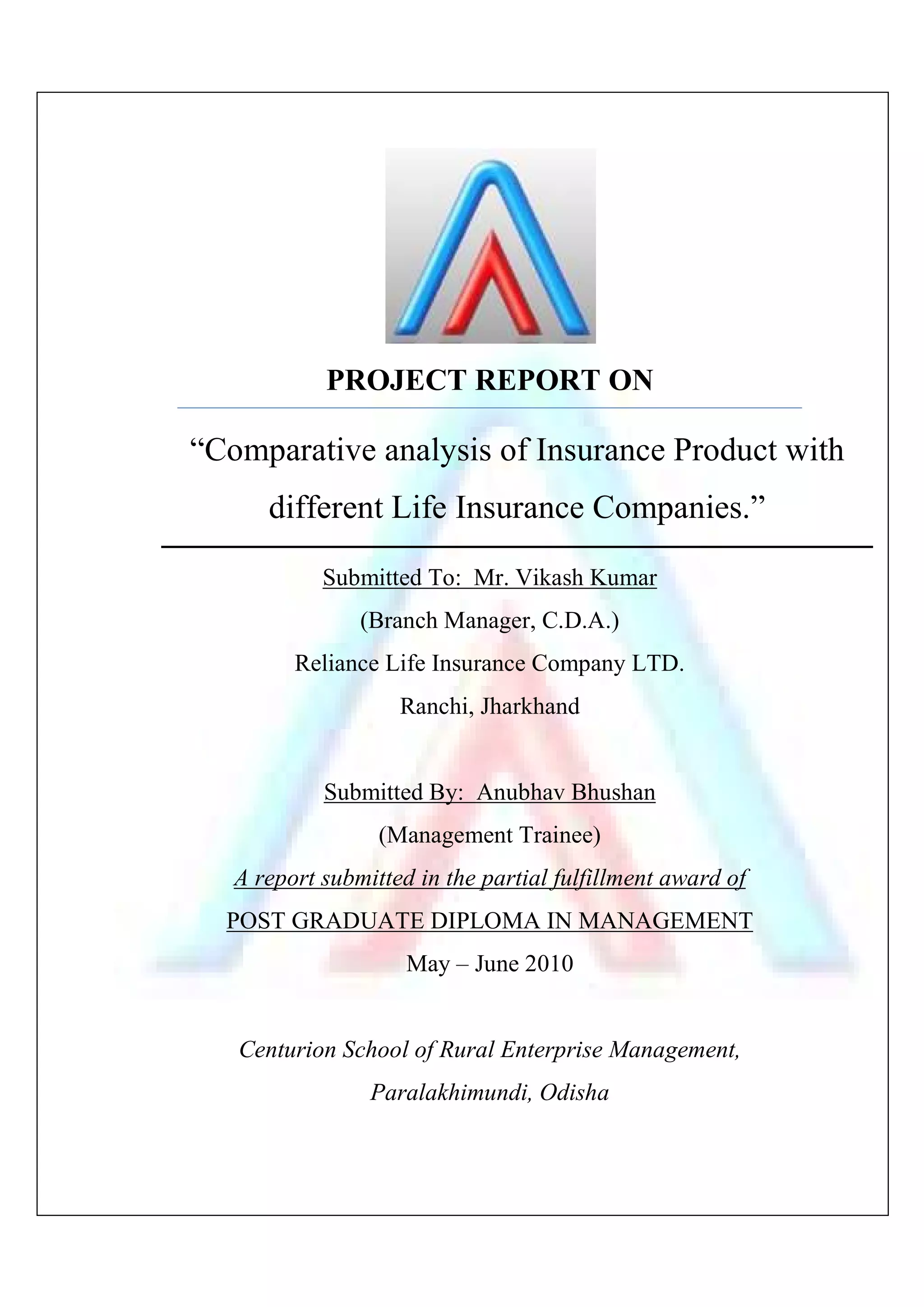Reliance Life Insurance Summer Project Report 2010 | PDF