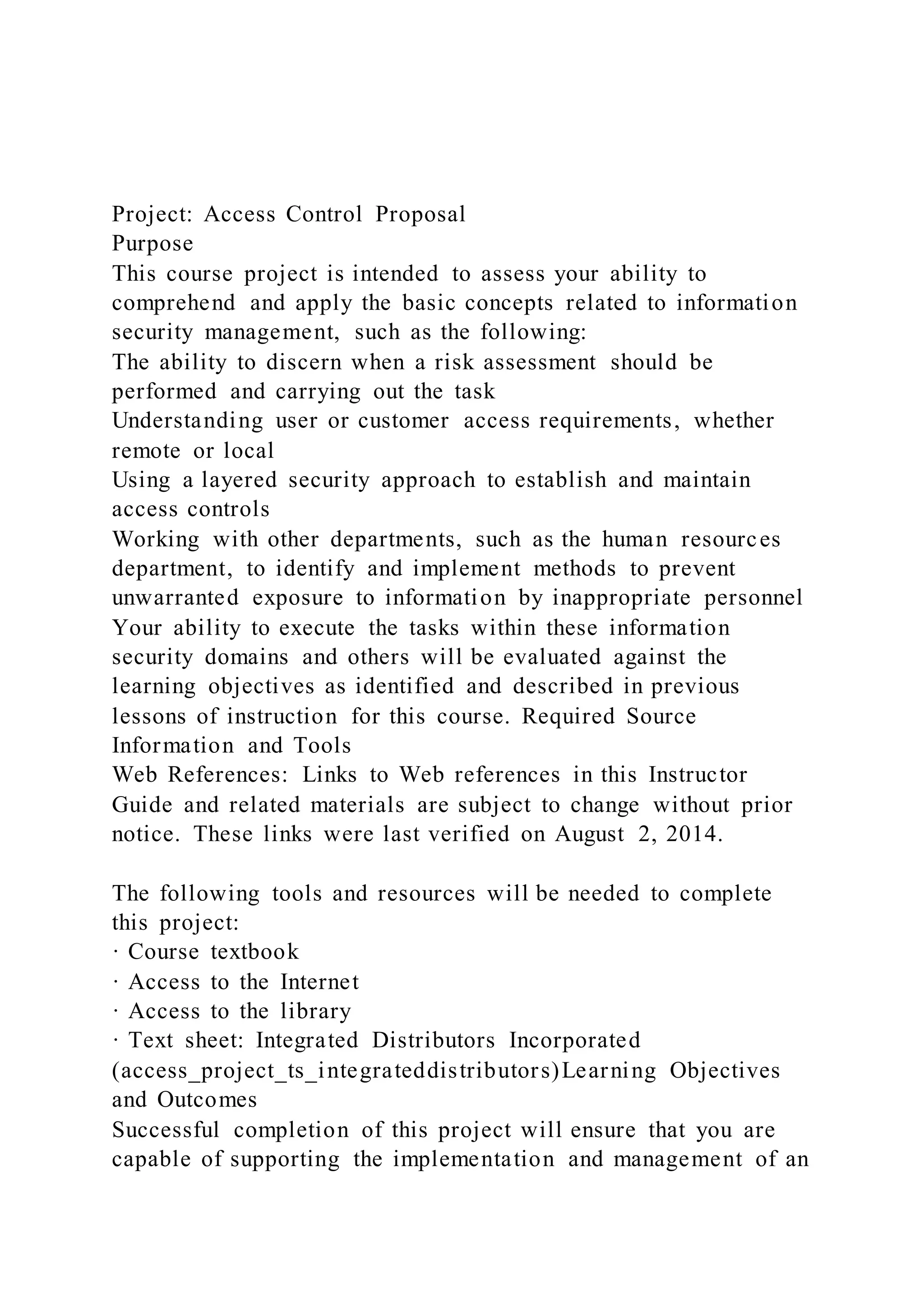 Project Access Control ProposalPurposeThis course project i | PDF