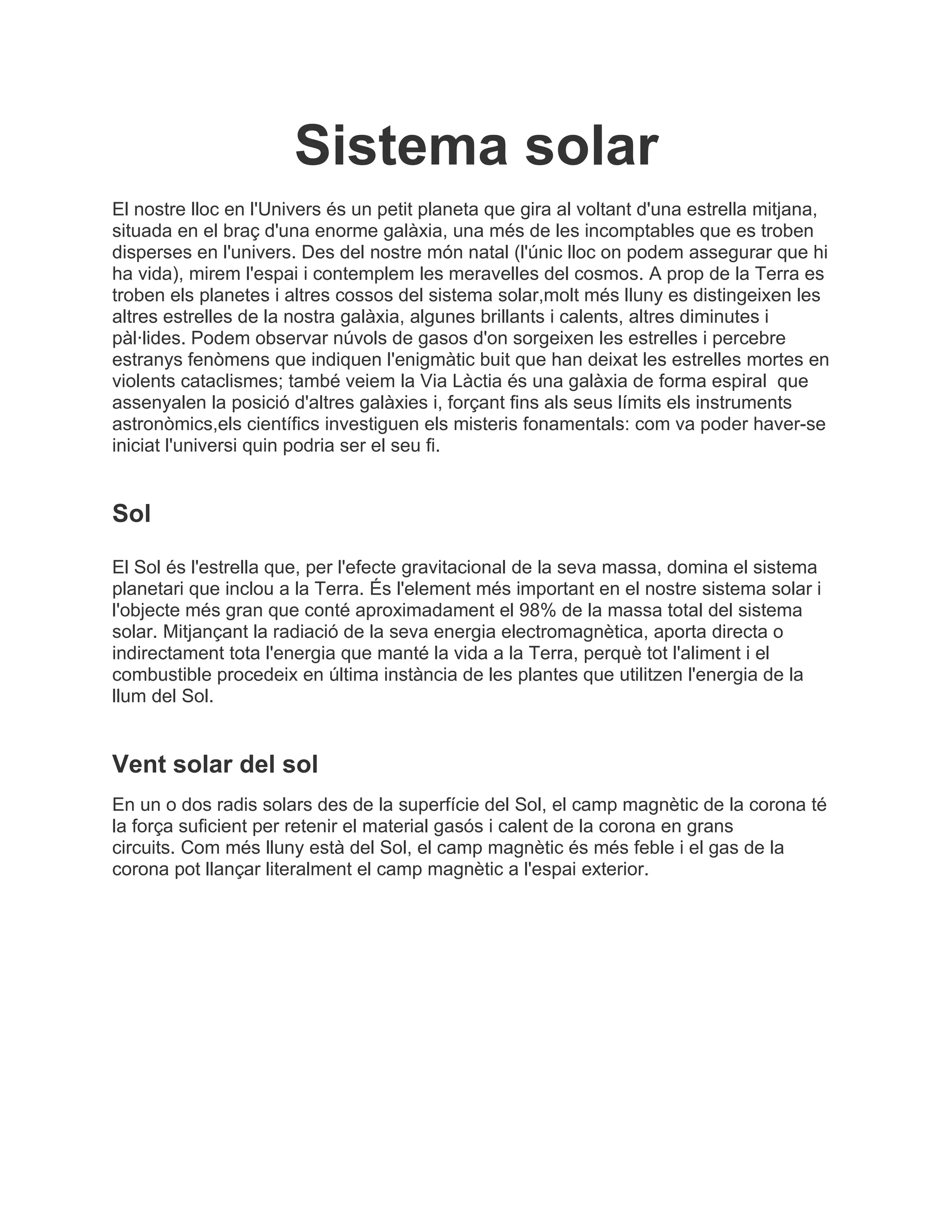 Sistema Solar Projecte De Recerca | DOC