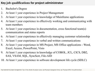 Project administrator | PPTX | Resume Writing and Advice | Job Search