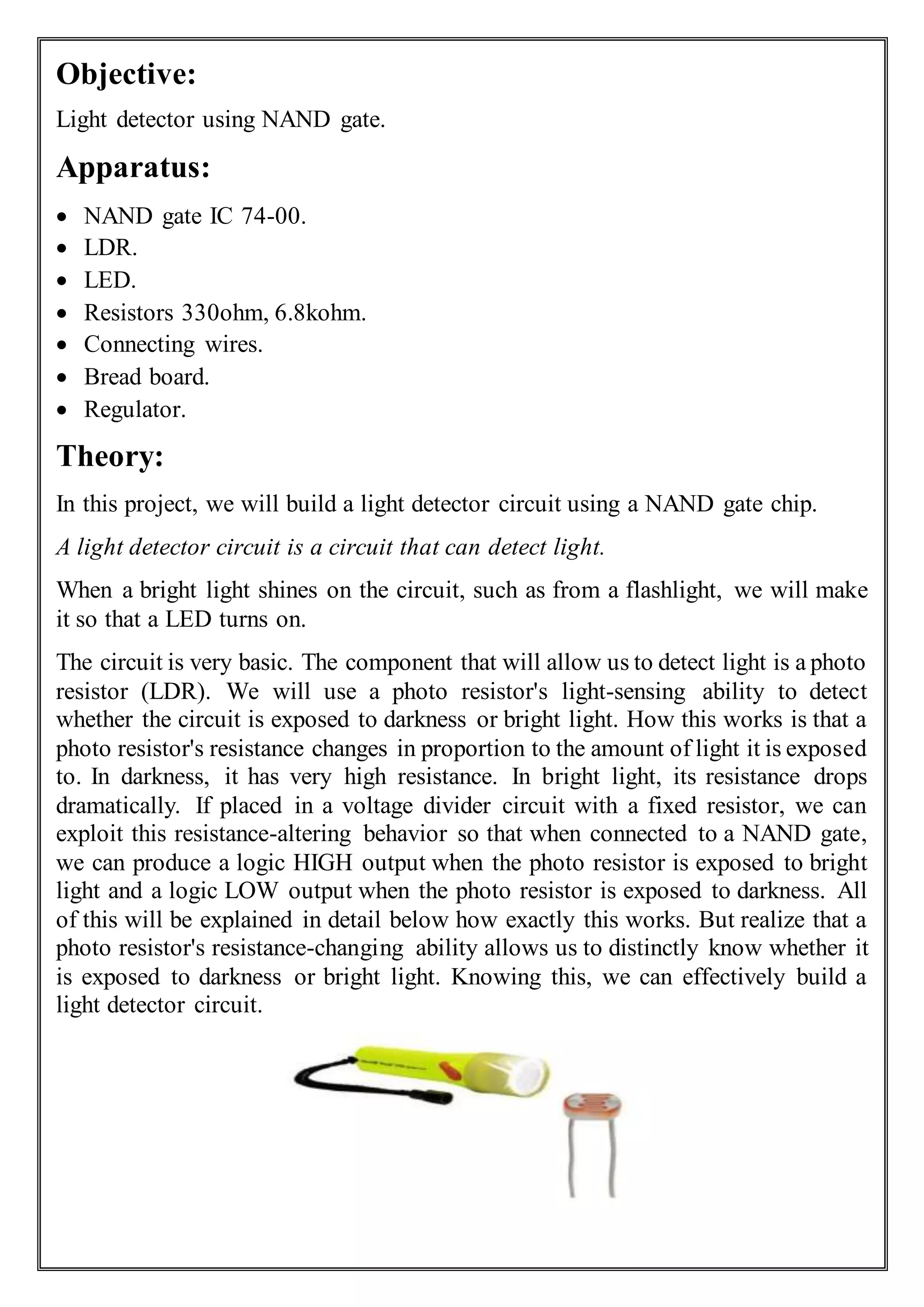 LIGHT DETECTOR USING NAND GATE | DOCX