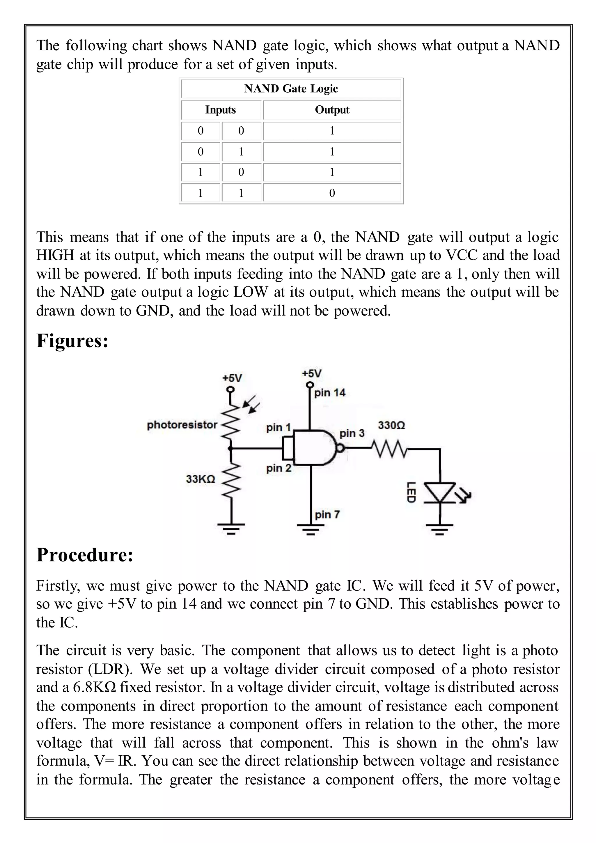 LIGHT DETECTOR USING NAND GATE | DOCX