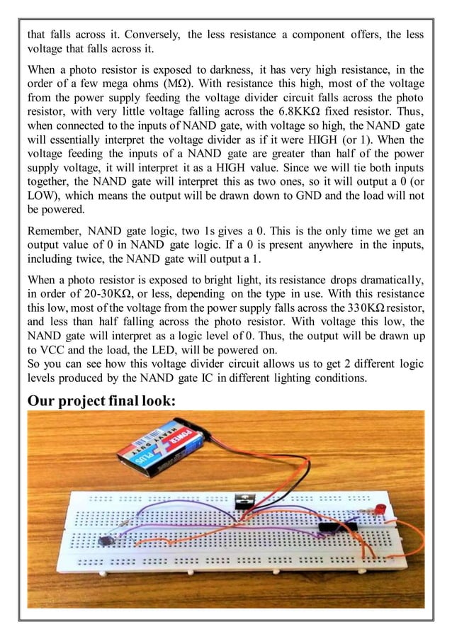 LIGHT DETECTOR USING NAND GATE | DOCX | Cameras and Camcorders ...