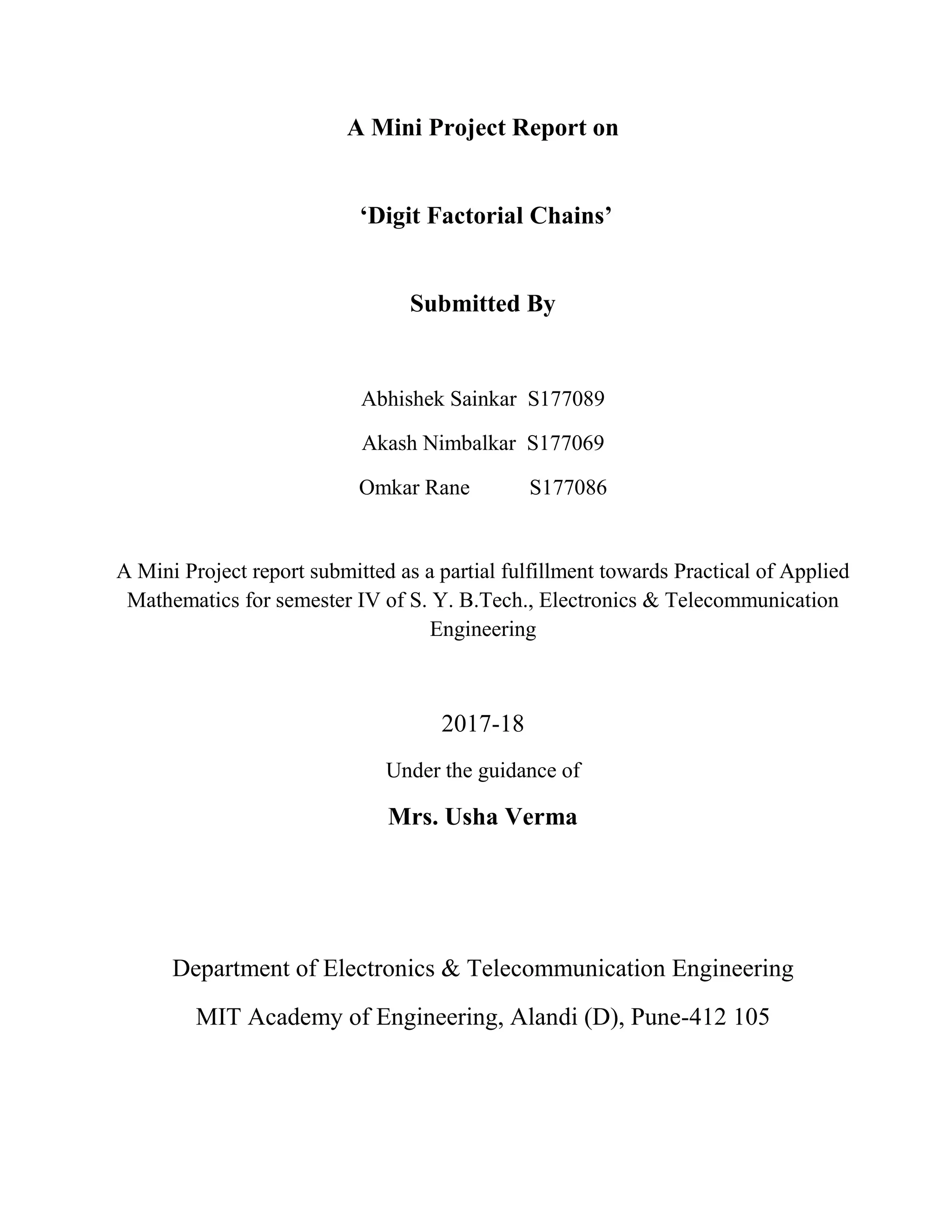 Digit Factorial Chains Euler Problem 74 Matlab Programming Solution Pdf