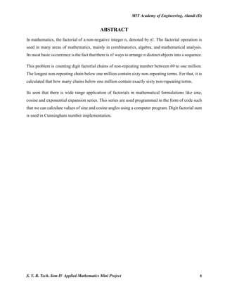 Digit Factorial Chains .(Euler Problem -74) (Matlab Programming Solution) | PDF