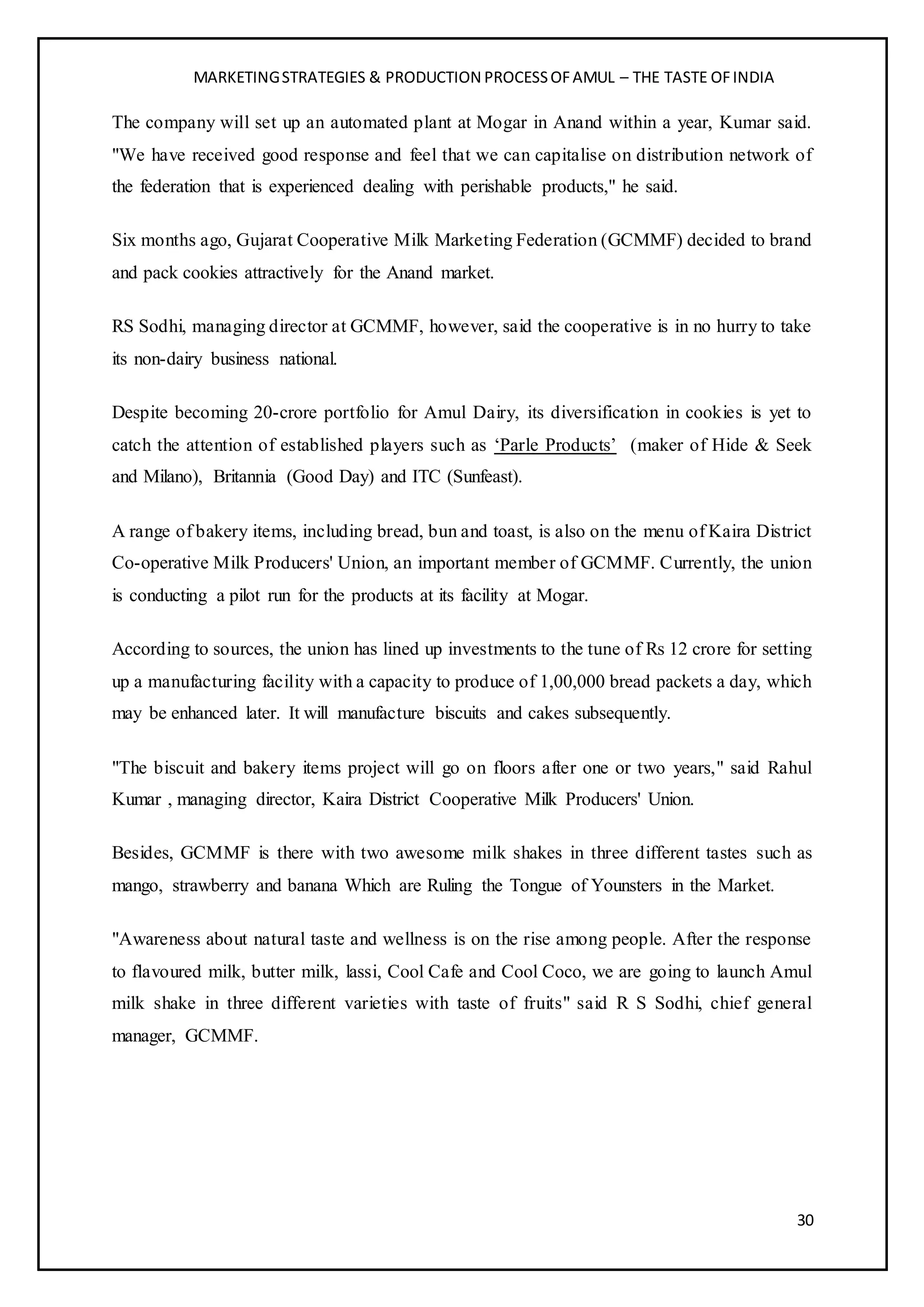 Project "Amul- The Taste Of India" | DOCX