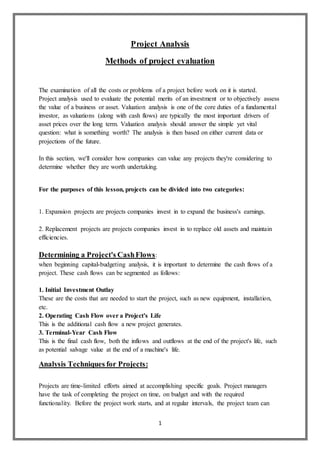 Project Analysis and Methods of project evaluation | DOCX
