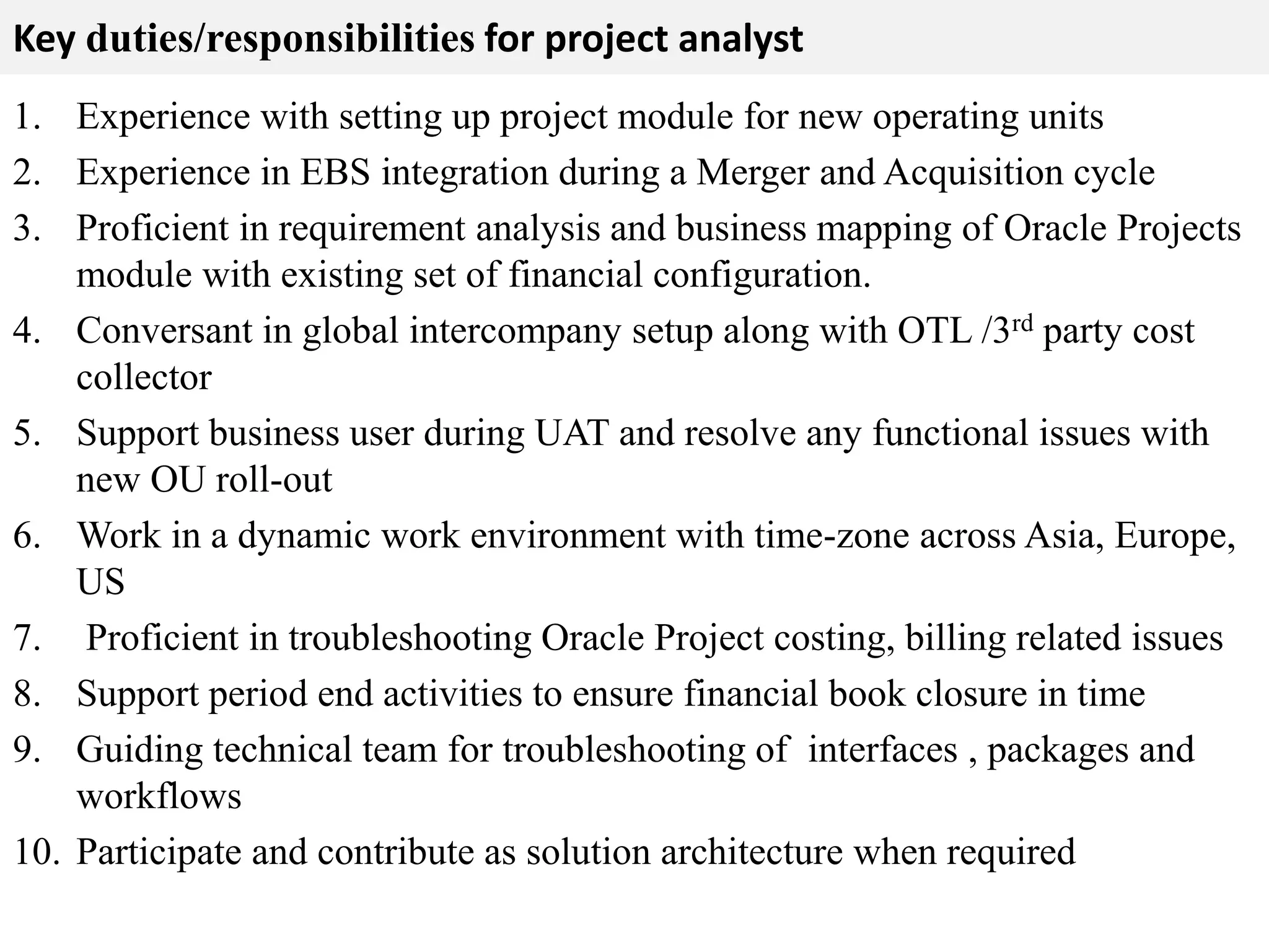 Project analyst job description | PPT