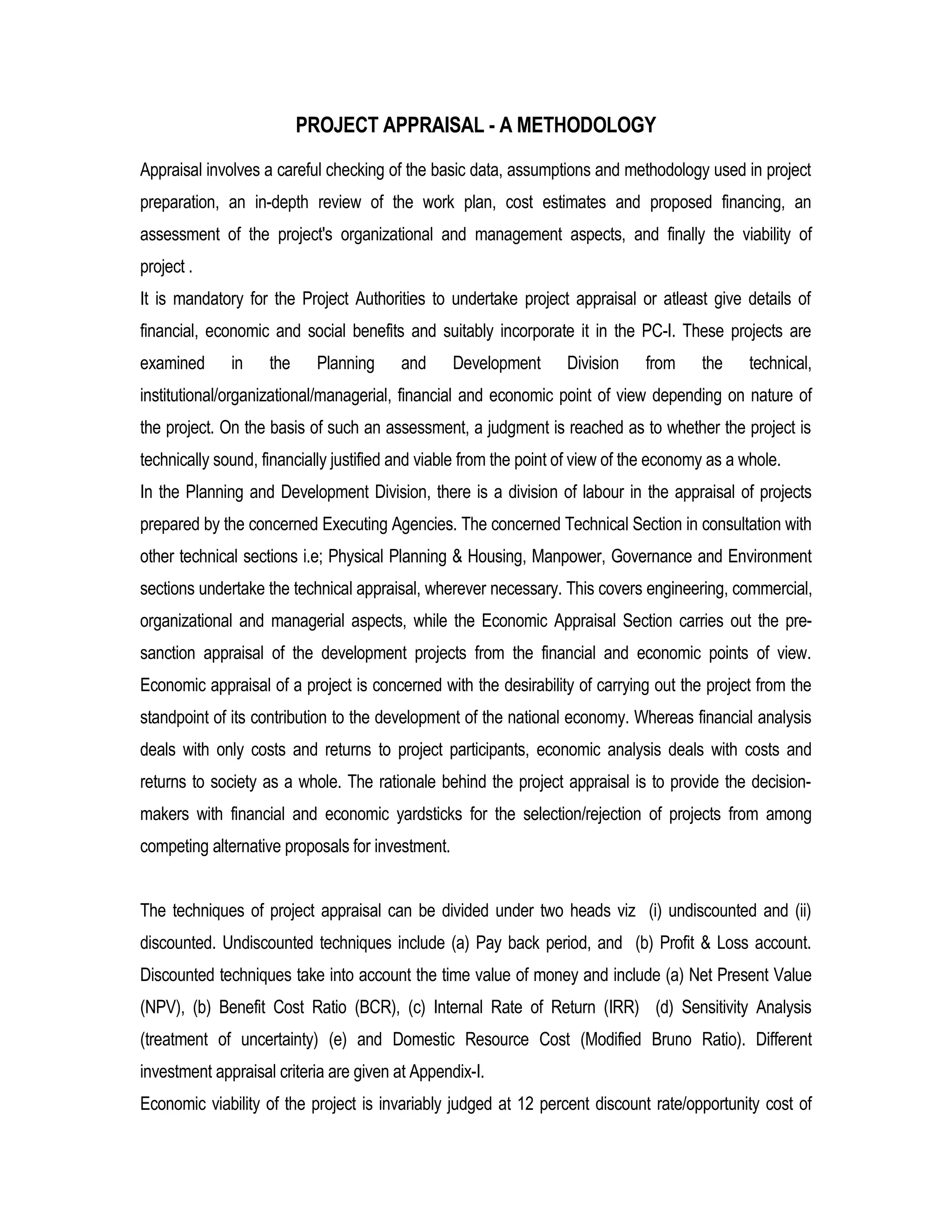 Project appraisal | DOC