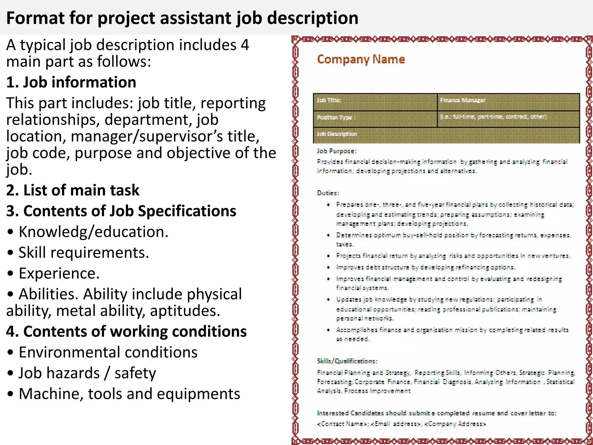 Project assistant job description | PPTX
