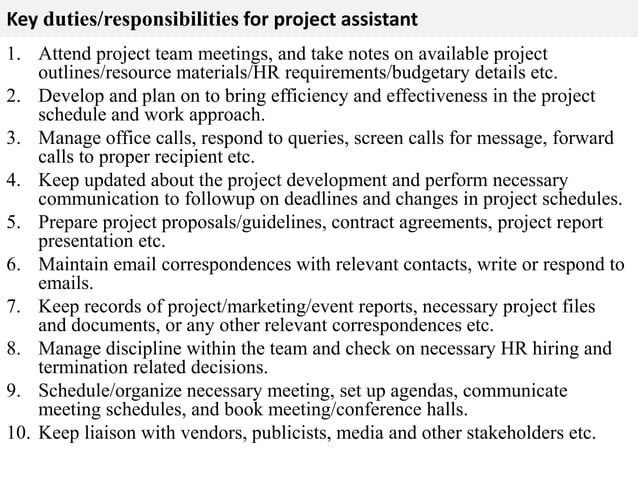 Project assistant job description | PPTX