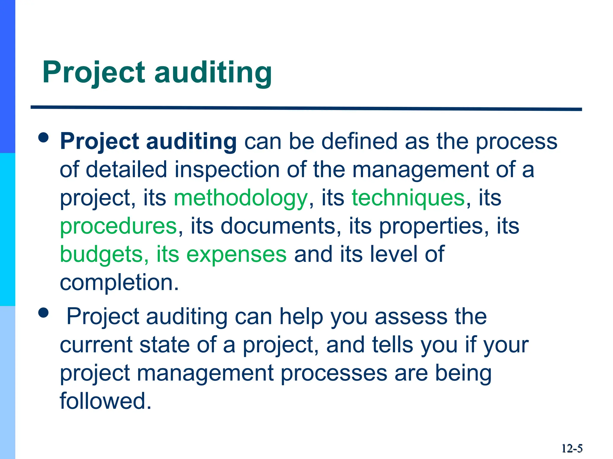 PROJECT AUDIT- METHODS OF EVALUATION AND ASSESSMENT. | PPT