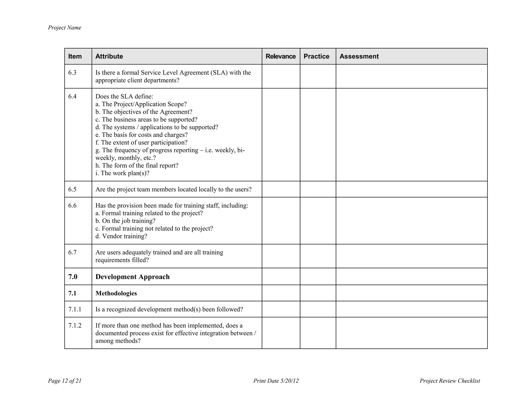 Project audit & review checklist | DOCX