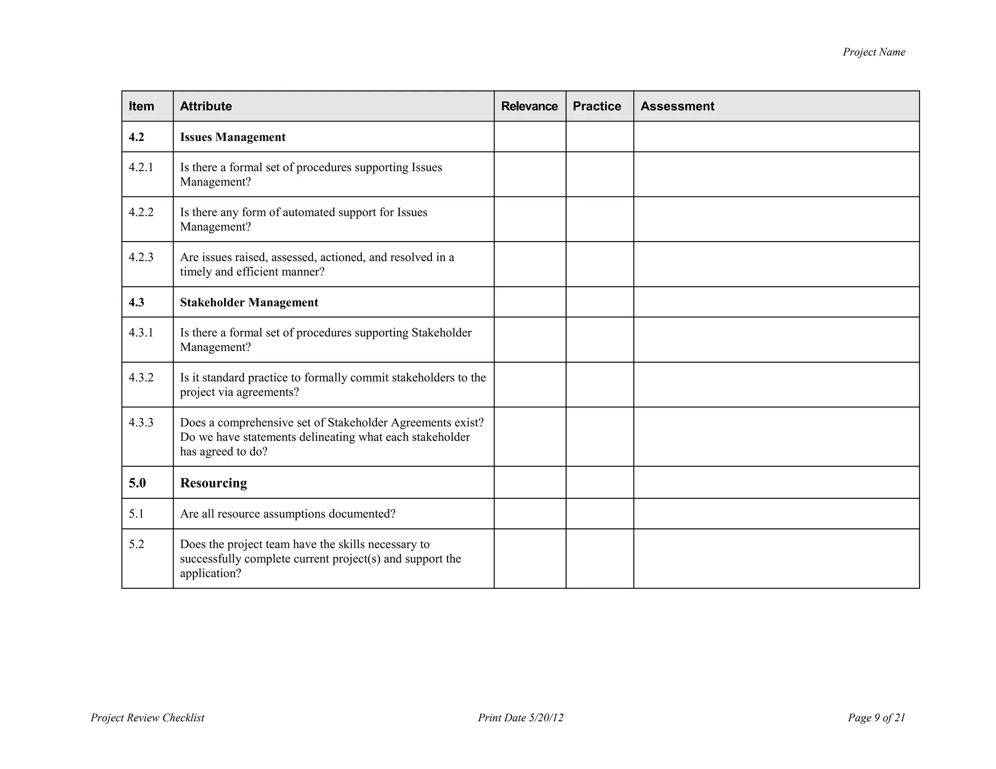 Project audit & review checklist | DOCX
