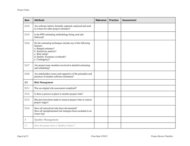 Project audit & review checklist | DOCX