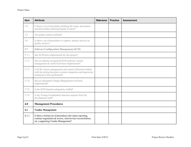 Project audit & review checklist | DOCX