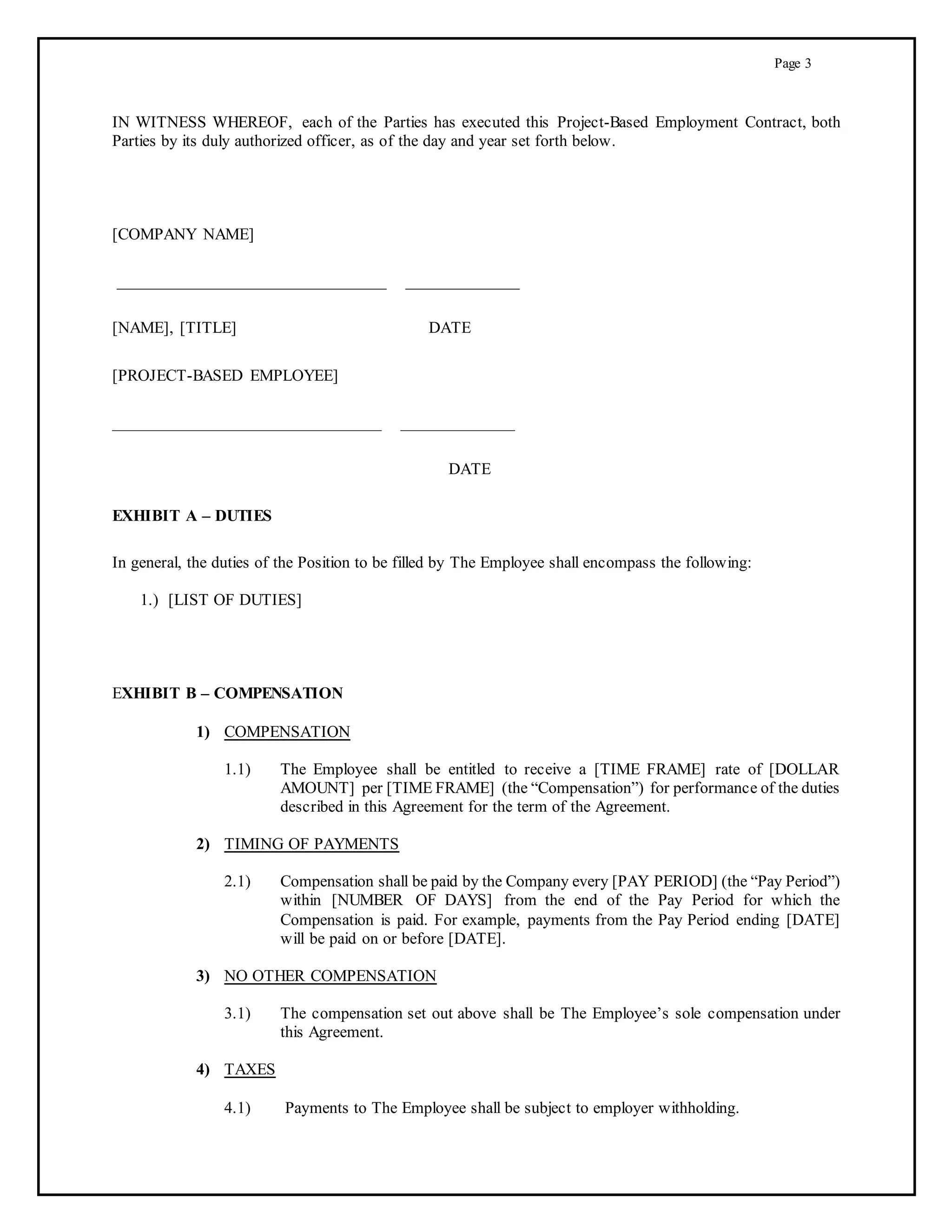 Project based employment contract | DOCX