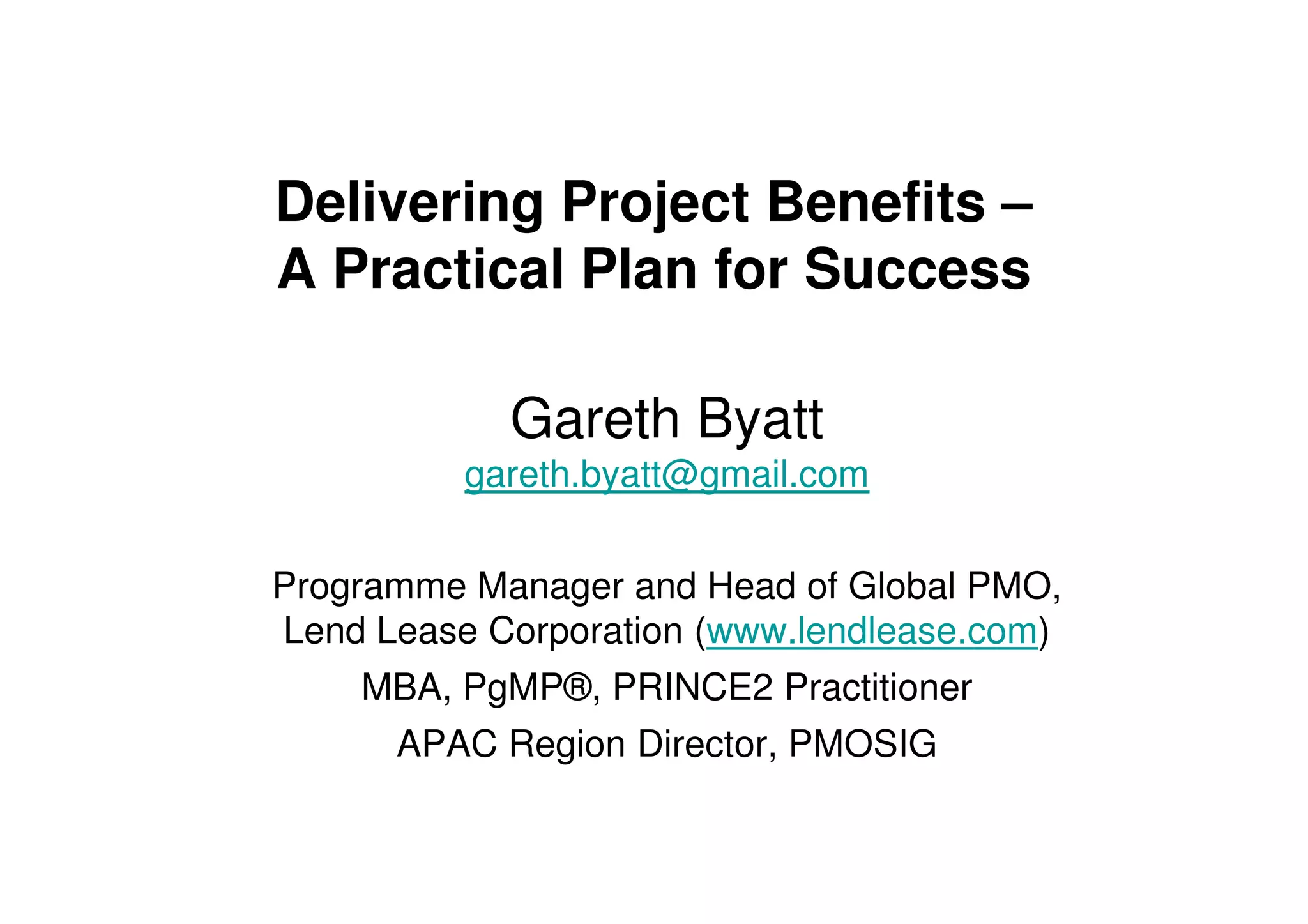 Project Benefits Realisation General Presentation 7 Actions G Byatt | PDF