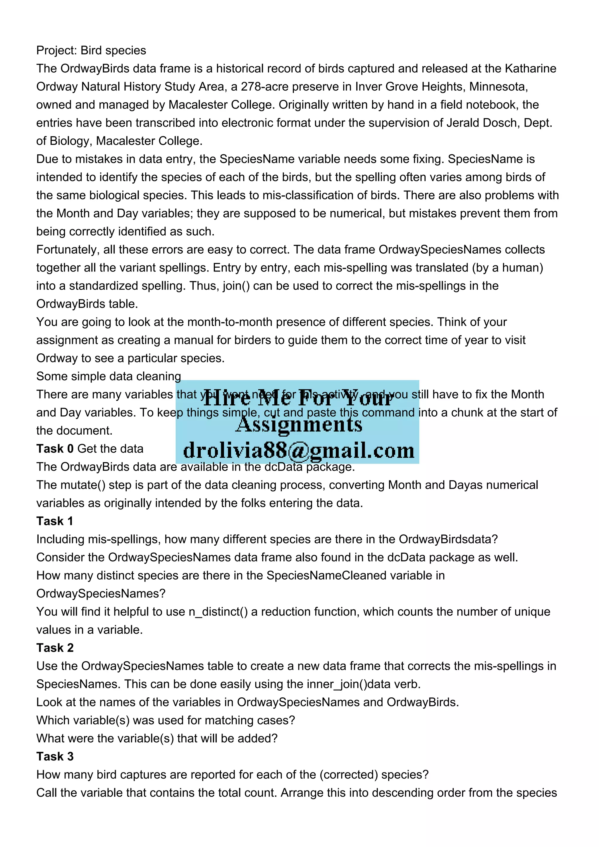 Project Bird species The OrdwayBirds data frame is a histor.pdf