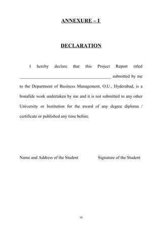 MBA Project Report as per Osmania University | DOC