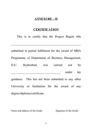MBA Project Report as per Osmania University | DOC