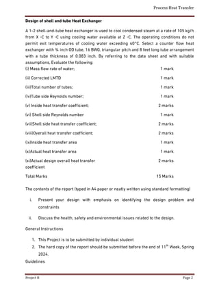 Project process heat transfer , design a shell and tube | PDF