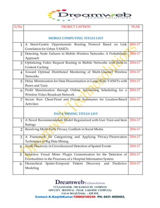 Project center in trichy @ieee 2016 17 titles for java and dotnet | PDF