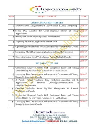 Project center in trichy @ieee 2016 17 titles for java and dotnet | PDF