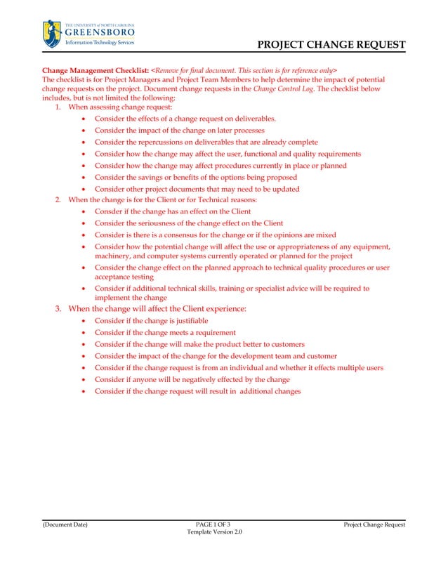 Project change request template v2.0 | DOC